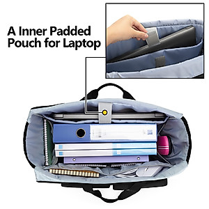 Trunab Teacher Tote Bag, Teacher Work Bag with Multiple Pocket and Padded Compartment for up to 15.6”Laptop, Zip Top Utility Carrying Bag for Working Women, Travel, Office, Business, Black