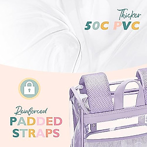 mommore Clear Backpack Heavy Duty Thick PVC Transparent Backpack with Leather Trim Large Capacity See Through Backpack for Work, Stadium