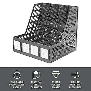 Alfion Collapsible Magazine Holder, 4 Vertical Slots | Modern Color Office Desk Organizer for File Storage (Charcoal Gray)