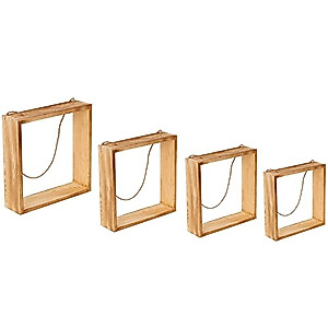 Square Floating Shelves,Rustic Wall Mounted Wood Cube Display Shelf Shadow Boxes,Large Wooden Wall Organizer Hanging Shelf,Home Office Boho Wall Decorations for Living Room Bedroom,Brown,Set of 4