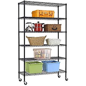Vnewone 6 Tier Storage Shelves Large Wire Shelving Unit Metal Garage Shelving NSF 82”x48”x18” Heavy Duty Height Adjustable Commercial Grade Utility Steel Rack 2100 LBS Capacity with Wheels,Black