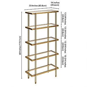 Henn&Hart 68" Tall Rectangular Bookcase in Brass, for Home Office, Living Room