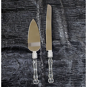 Lolasaturdays Wedding Party Cake Knife Server Set with Faux Crystal Handle and diamond accents