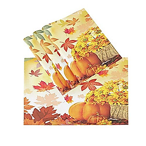 Sunflower Maple Leaves Pumpkin Autumn Fall Placemats Set of 4 Table Mat, Happy Thanksgiving Day Turkey Give Thanks Table mat Placemat Heat Resistant Stain Washable for Kitchen Decoration 12" x 18"