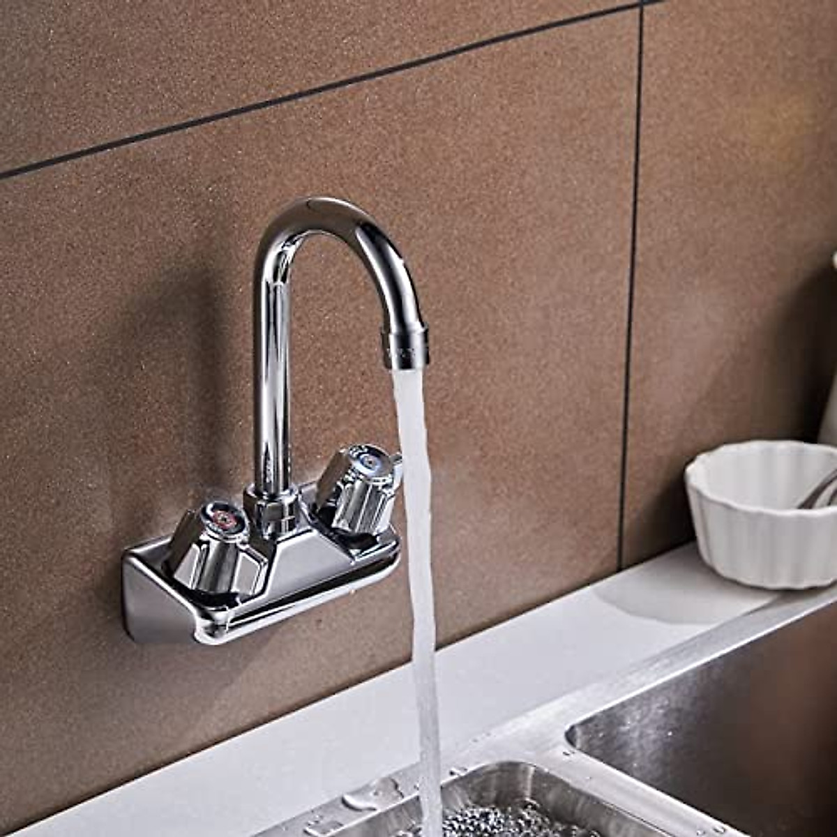 Evolvegoods Commercial Kitchen Faucet Wall Mount Kitchen Sink Faucet Utility Laundry Centerset Swivel High-Arc Spout 2 Handle Restaurant Chrome Mixer Tap NSF