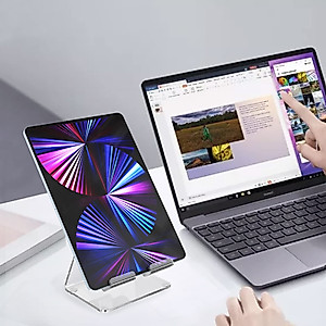 JINSHVEG Acrylic Desk Tablet Stand, Clear Tablet Holder, Desktop iPad Stand, Compatible with Tablet Such As iPad Air Mini Pro, Phone 13 Pro 12 Mini 11 XS Max XR X 6 7 8 Plus (4-13 inch)