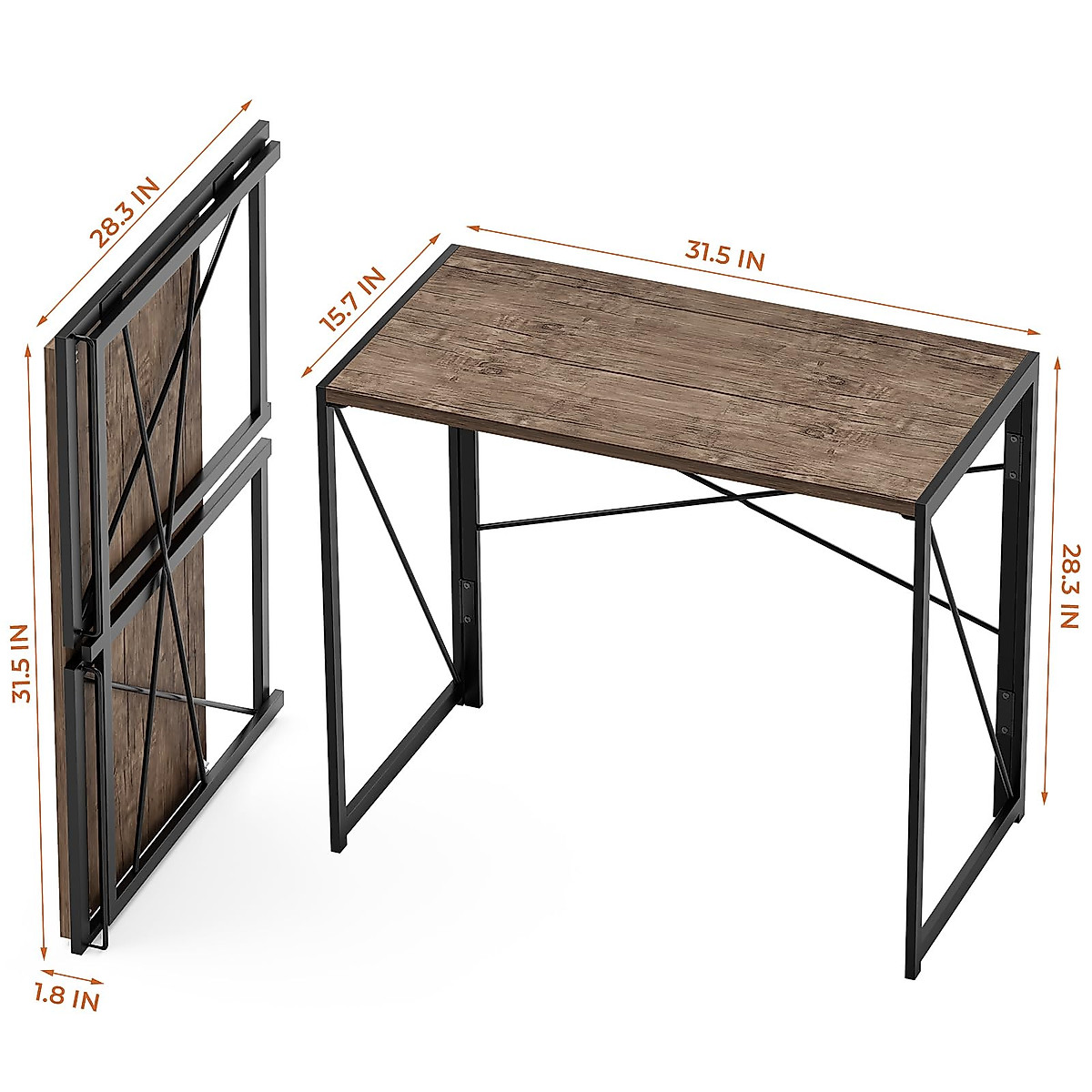 Coavas Small Folding Desk, No Assembly Required Computer Desks, 31.5 inch Spaces Saving Foldable Table for Bedroom, Home Office, Dorm, Apartment, Brown