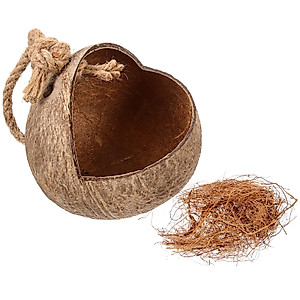 POPETPOP Coconut Shell Nest Toy Parakeet Bed Pet Bird Hanging Hut Wear-Resistant Bird Nest Bird Coconut Swing Bird Bed Bird Supply Bird Sleeping Nest Pet Parrot Sleeping Bed Long Tail House