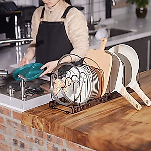 Tomorotec 7+ Pot and Pan Organizer for Cabinet Lid Holder Expandable, Cabinet Pot Lid Storage Rack Organizer for Frying Pan Kitchen(Bronze)