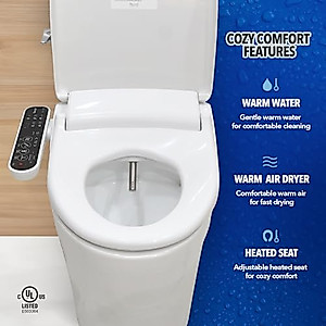 Barumi BM-4000 Elongated Bidet Toilet Seat, Smart Heated Seat, Air Dryer, Warm Water & Pressure Control, Self-Cleaning, Child & Eco Mode, Self Cleaning -SS Spray Nozzle with Massage, Soft Close Lid