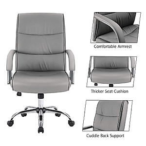 Furmax High Back Office Executive Chair Conference Leather Desk with Padded Armrests, Adjustable Ergonomic Swivel Task Chair with Lumbar Support (Grey)