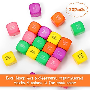 Zhehao 20 Pieces Motivational Stress Ball Bulk for Adults Square Shape Brain Stress Relief Balls Quotes Foam Dice for Kids Classroom School Supplies Social Emotional Learning Anxiety Toys, 5 Colors