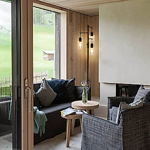 Liylan Dimmable Floor Lamp, Industrial Floor Lamp for Living Room Bedroom, Black 3 Lights Tree Standing Lamp, with On/Off Switch, Clear Glass Shade