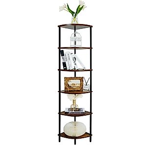 6 Tier Corner Shelf Stand, 64 Inch Tall Corner Shelf, Rustic Corner Storage Plant Shelf, Corner Bookshelf and Corner Display Shelves, Multi-Unit Organizer for Living Room, Home Office, Small Space