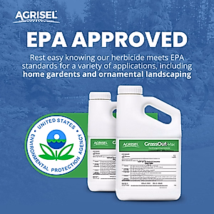 Agrisel GrassOut Max Weed Killer, Targets 50+ Grassy Weeds Without Harming Desired Plants, Pet Safe, Large Area Treatment, Easy Application, Includes 3-Pack of Agrisel Protective Gloves, 128 Ounces
