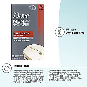 Dove Men+Care Body Soap and Face Bar More Moisturizing Than Bar Soap Deep Clean Effectively Washes Away Bacteria, Nourishes Your Skin,3.75 Ounce (Pack of 6)
