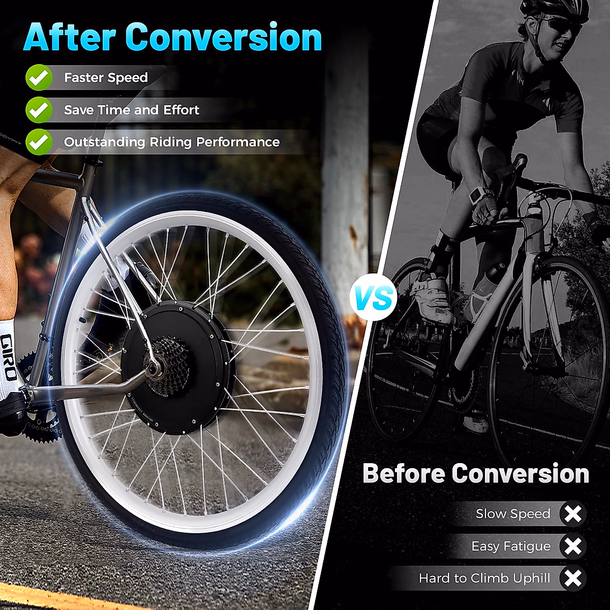 PIAOCAIYIN 26" Electric Bike Conversion Kit, 48V 1000W Rear Wheel E-Bike Conversion Kit, Convert Bike to Electric Kit, Bicycle Conversion Kit with LCD Display, Aluminum Alloy Frame