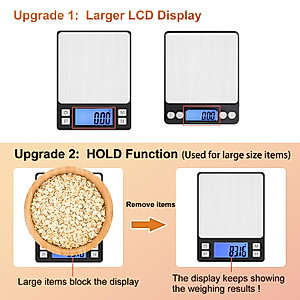 BOMATA 0.01g/1kg Upgraded Small Digital Scale, USB Rechargeable, with Larger Display and Hold,Tare Function, 9 Units, High Precision Digital Scale Grams and oz for Small Item, Kitchen…