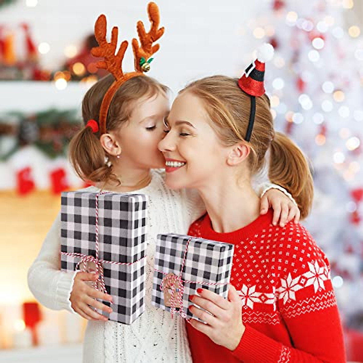 MIAHART 60 Sheets Christmas Tissue Paper 14 x 20inch Buffalo Styles White Black Plaid Gift Wrapping Tissue Paper for DIY Crafts Gift Bags Christmas New Year Party Supplies