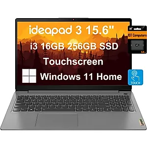 Lenovo IdeaPad 3 3i Laptop (15.6" FHD Touchscreen, Intel Core i3-1115G4, 16GB RAM, 256GB SSD) Narrow Bezel, Webcam, 12-Hr Long Battery Life, NumPad, IST SD, Win 11 Home, Home & School - Grey