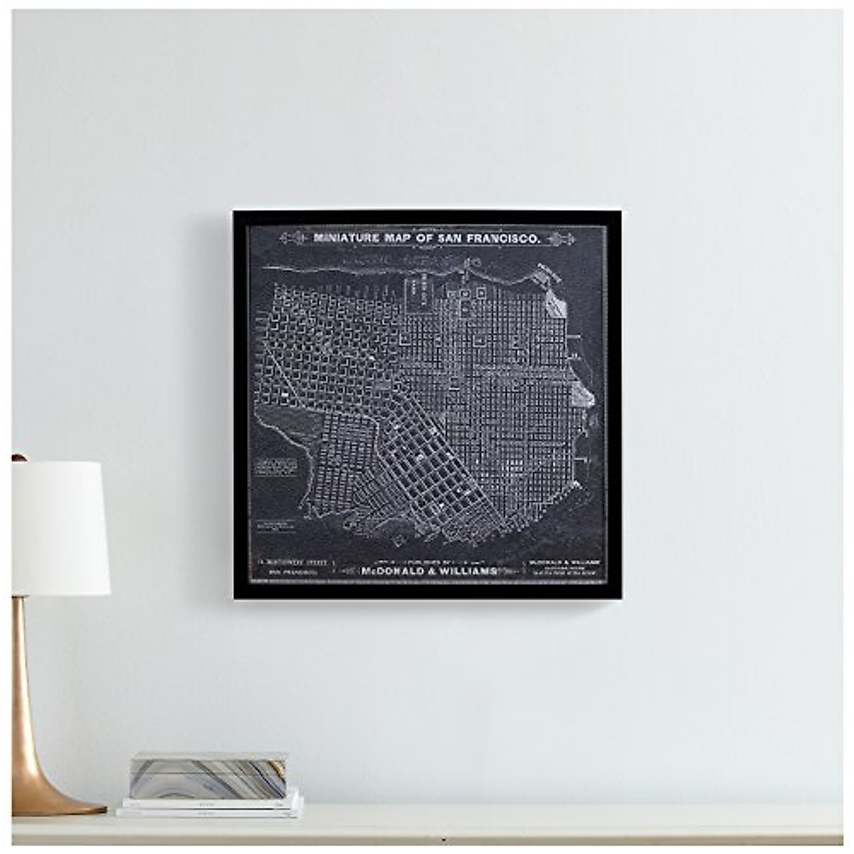 Amazon Brand – Stone & Beam Modern Print of 1879 San Francisco Map Wall Art, Black Frame, 26" x 26"