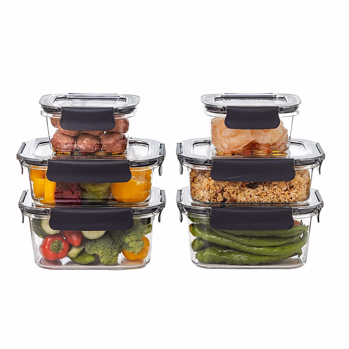 24/7 BAGS 6 Set Quad Lock Airtight Pantry Storage Containers, Leak Proof, BPA Free, Freezer Storage Safe, (Herbs, Tea, Spices, Coffee, Sugar, and More) 3 Sizes, 2 sets each