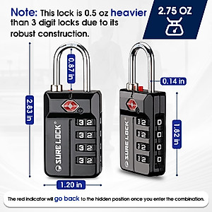 TSA Approved Travel Luggage Locks, Open Alert Combination Lock for School Office & Gym Locker,Toolbox, Pelican Case,Easy Read Dials- 1, 2 & 4 Pack (1, Black 2 Pack)