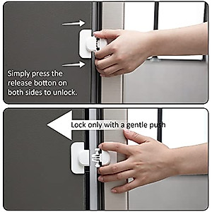 JULBEAR 2Pcs Refrigerator Lock for Kids,Fridge Door Locks Child Lock Safety for Freezer Door Adhesive No Keys Needed Used in Fridge Door or Cabinets, White