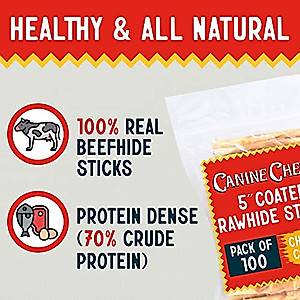 Canine Chews 5" Chicken Slurry Sticks - Pack of 100 Chicken Wrapped Rawhide Dog Treats - 100% Real USA-Sourced Chicken Coating - Protein-Dense Chicken Wrapped Dog Treats Rawhide Chews