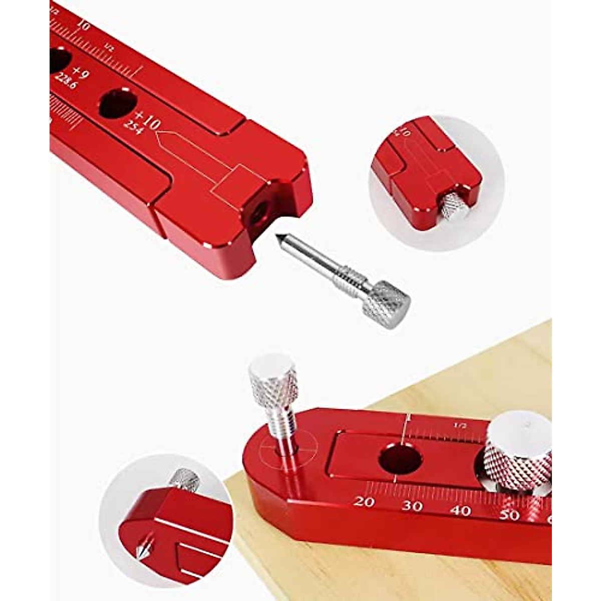 Woodworking Aluminum Alloy Circular Drawing Tool,Fixed-Point Marking Gauge Woodworking Compass Scribe,Metric/British,Adjustable Carpenter Arc Drawing Ruler