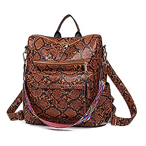 AuSion Leather Backpack Purse for Women Laptop Backpacks Travel Crossbody Bag Fashion Serpentine brown