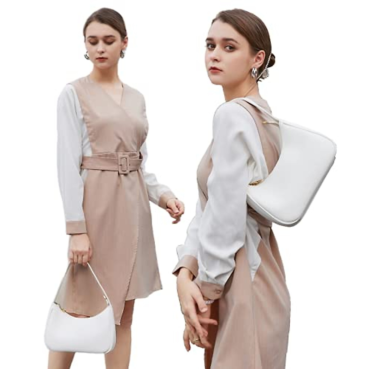 CYHTWSDJ Shoulder Bags for Women, Cute Hobo Tote Handbag Mini Clutch Purse with Zipper Closure (White, L)