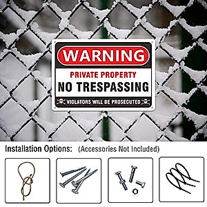 No Trespassing Signs Private Property, 4 Pack 10 x 7 inches Warning Metal Trespass Yard Sign, Heavy Duty Aluminum for Indoor Outdoor House Home Weather Resistant