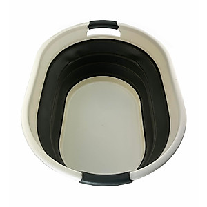 SAMMART 39L (10.3 gallons) Collapsible Plastic Laundry Basket - Foldable Washing Tub - Easy Storage & Pop Up Saving (Grey/Washed Black)