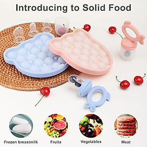 Dilovely Baby Fruit Feeder & Babies Food Freezer Trays with Lid, Pacifier Feeder, Silicone Food Molds Trays for Homemade Baby Food, Frozen Breast Milk Cube, BPA Free Pink