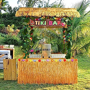 Auihiay 50PCS Tiki Bar Hut Kit, Tiki Hut Decoration Includes Tiki Bar, Banner, Roof, Palm Leaves, Flower Garland and Table Skirt, Great Hawaiian Pool Beach Luau Party Decor Supplies