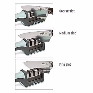 Goodful 3-Stage Knife Sharpener, Helps Repair, Restore and Polish Non-Serrated Blades Quickly, Safely & Easily, Sage