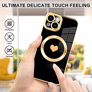 tharlet Magnetic for iPhone 14 Case Black [Compatible with Magsafe] Cute Love Luxury Plating Edge Bumper Case with Full Camera Lens Case for iPhone 14 Phone Case, Black (6.1")