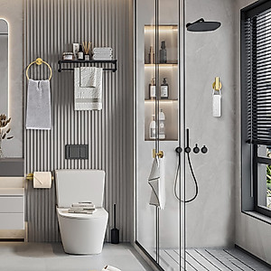 Lairuier Bathroom Hardware Set, 4-piece Towel Bar Set Include Toilet Paper Holder,Towel Ring and 2 towel hooks Stainless Steel Wall Mounted Bathroom Hardware Accessories Set (Brushed Gold)