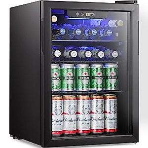 Antarctic Star 2.6cu.ft Mini Fridge 100 Can Beverage Refrigerator Wine Cooler/Cabinet Small Beer Soda Glass Door Counter Top Bar Fridge Freestanding Black