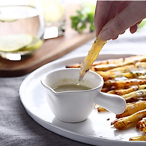 Small White Serving Bowls for Dips Set of 5 Sauce Bowls 2 OZ with Handle Ceramic Creamer Jug Mini - White