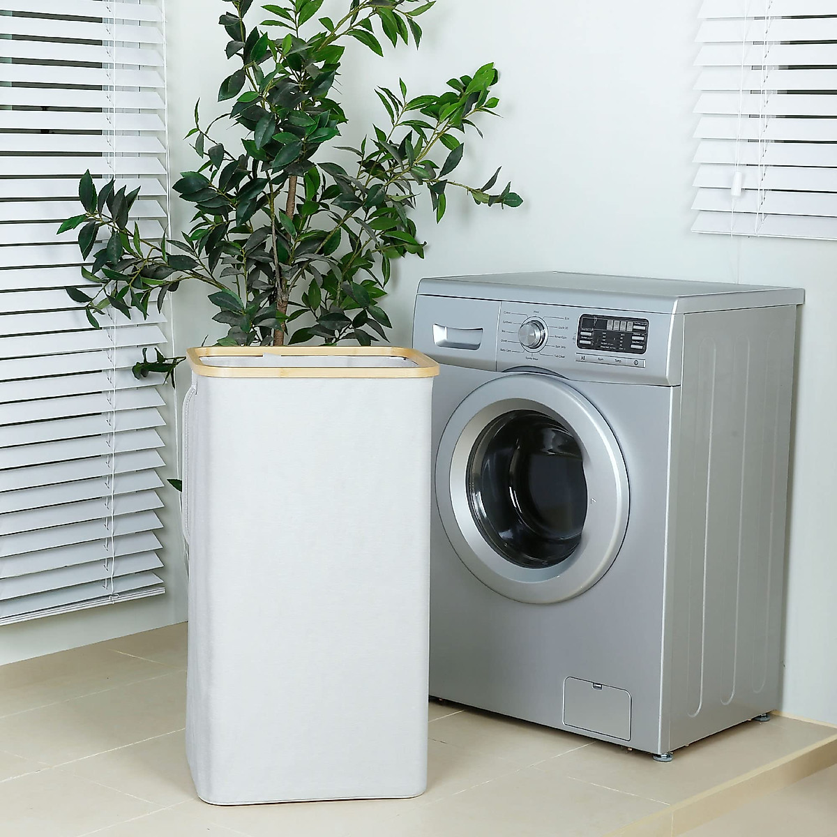 iEGrow Laundry Basket with Lid, 110L Large Laundry Hamper with Handle and Lid, Collapsible Clothes Basket Organizer with Removable Inner Bag for Clothes Toys Towels - Light Grey