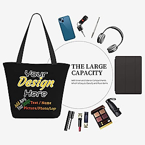 Aziucteh Personalized Tote Bag For Women Custom Tote Bag Customized Your Own Photo Picture Text Name Logo Custom Tote Handbags Custom Bag For Work Beach Travel Business Gifts for Girlfriend