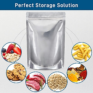 50 Packs Mylar Bags for Food Storage with Clear Window,1 QUART( 9.44 Mil, 7"x 10")Reusable Mylar Bags with Oxygen Absorber for Grains, Wheat, Rice, Legumes, Meat Long Term Food Storage