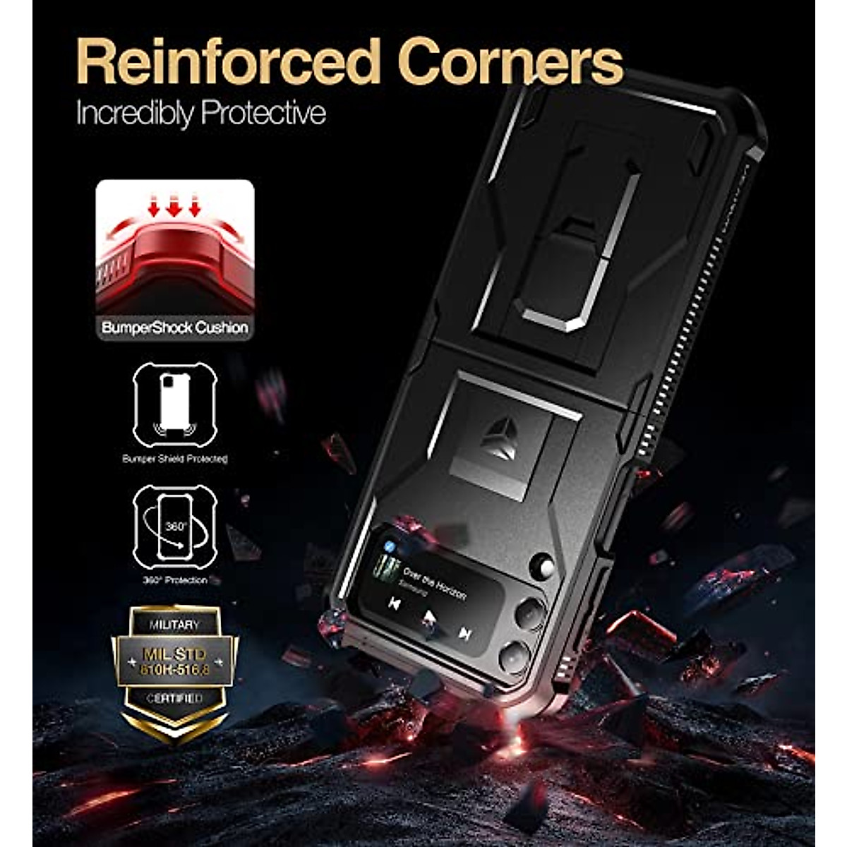 Dexnor Shockproof Case for Samsung Galaxy Z Flip 3 5G,Rugged Bumper Protective Case with Foldable Kickstand, Holster Cover with 360°Rotatable Belt Clip,Black