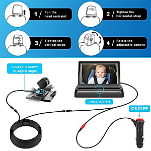 Baby Car Mirror, 4.3" HD Screen Rear Mirror Camera Car Back Seat Baby Monitor Night Vision w/Belt, Safety Car Seat Mirror Camera Monitored Mirror, Aimed at Baby