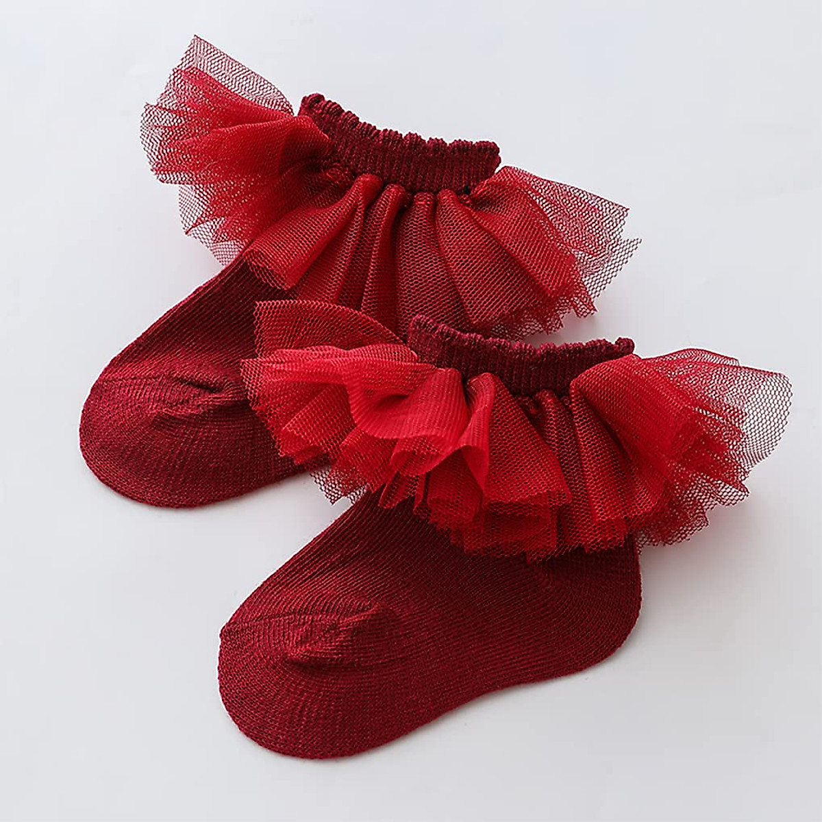 Adeimoo Newborn Baby Girls Lace Tutu Socks Toddler Eyelet Turn Cuff Ruffle Ankle Dress Socks for Infant 0-6 Months