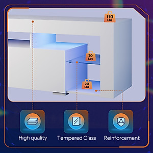 WLIVE 63 Inch TV Stand, LED Entertainment Center for 60 to 70 Inch TV, Modern TV Console with 2 Drawers, TV Stands for Living Room, White