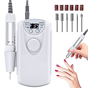 Portable Electric Nail Drill-- 35000RPM Professional Rechargeable Nail File Machine, Cordless Nail Drill E File for Remove Gel Polish Nail for Acrylic Nails Manicure Salon Home with Bits Kit, White
