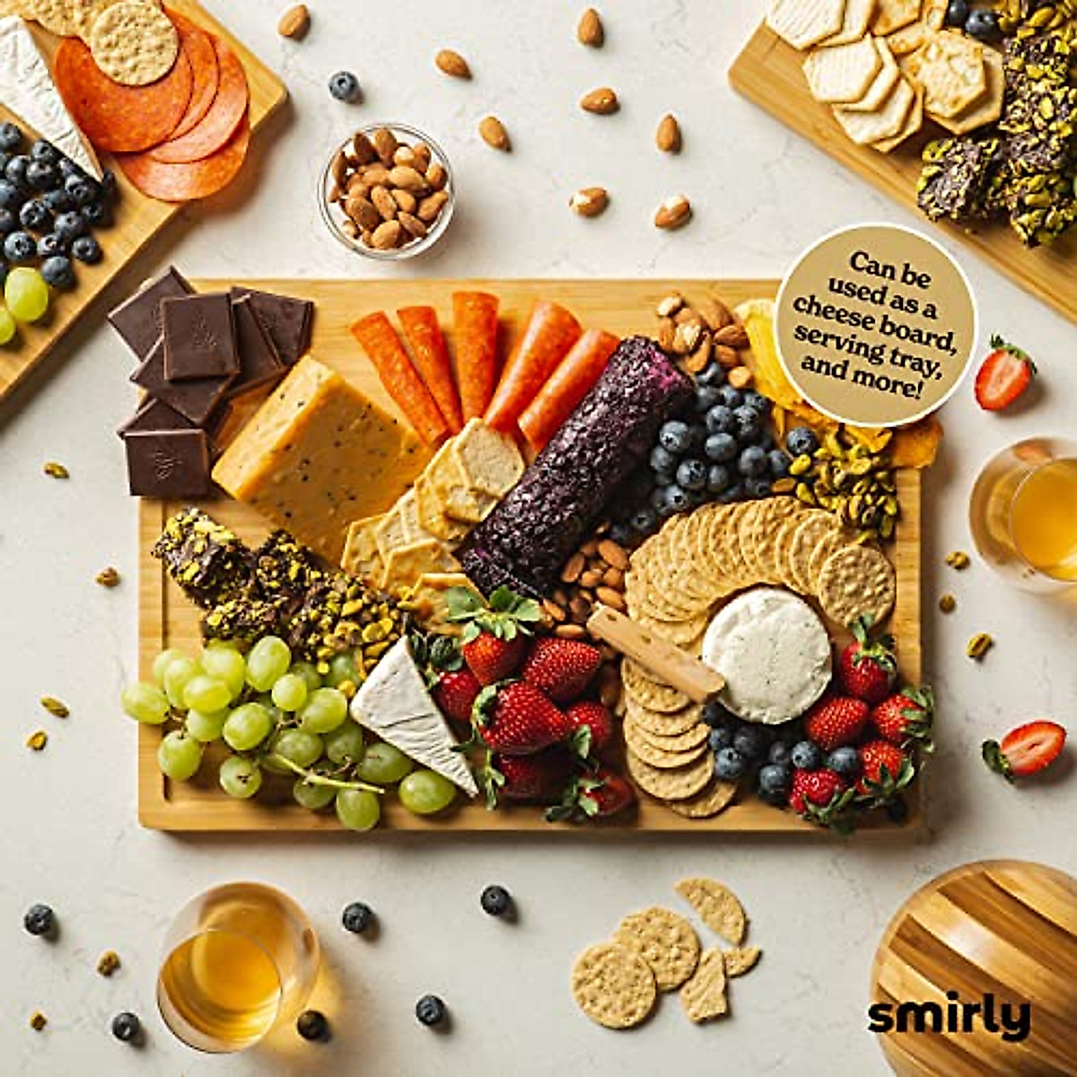 SMIRLY Wooden Cutting Boards for Kitchen - Bamboo Cutting Board Set, Chopping Board Set - Wood Cutting Board Set with Holder - First Apartment Kitchen Essentials, New Home Kitchen Accessories